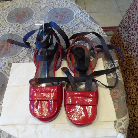 Marni | Shoes | New Marni Red Patent Napa Leather Sling Back Flats Size ...
